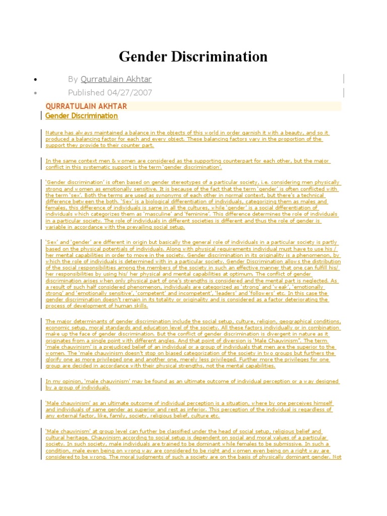 Gender Discrimination | PDF | Gender | Gender Studies