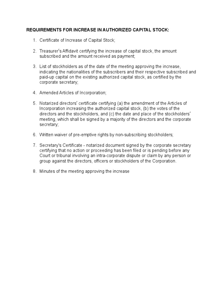 SEC requirements increase in capital stock