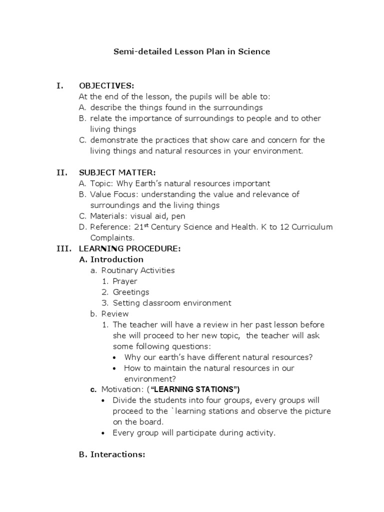 Semi-Detailed Lesson Plan in Science | Download Free PDF | Lesson Plan ...