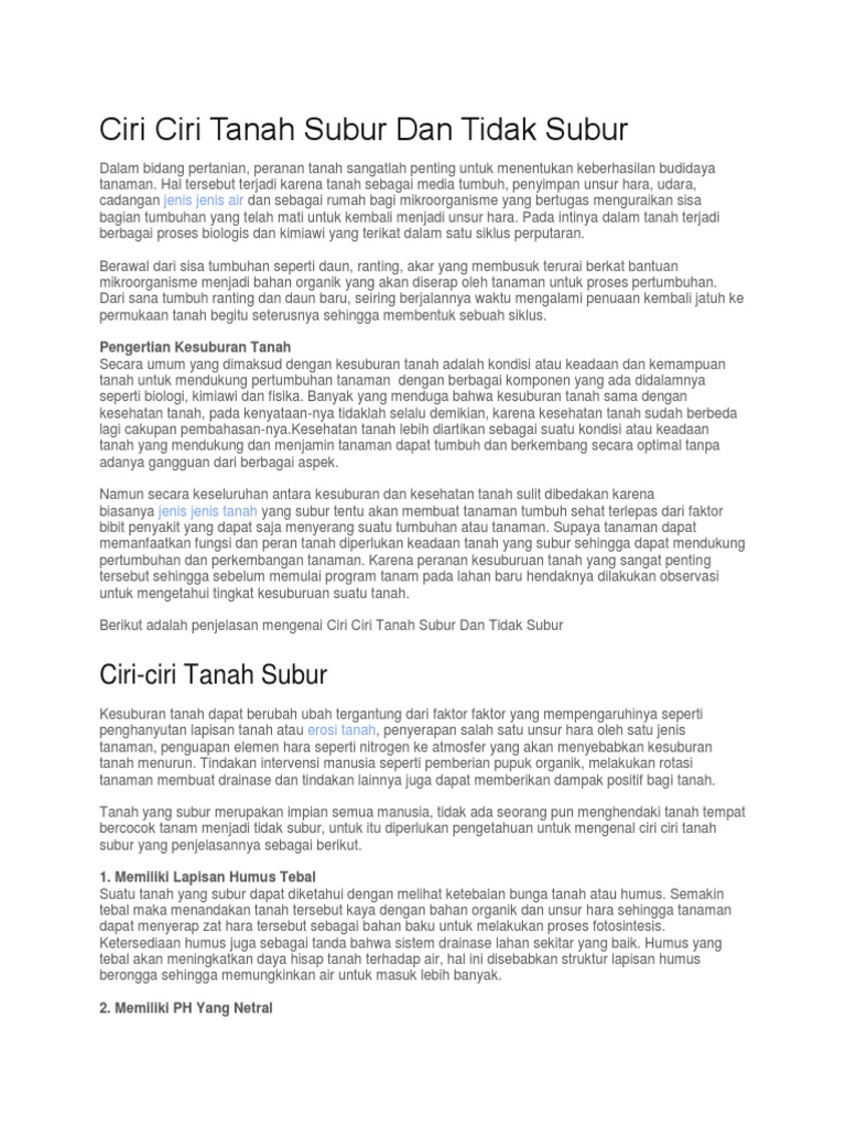 Ciri Ciri Tanah Subur Dan Tidak Subur | PDF