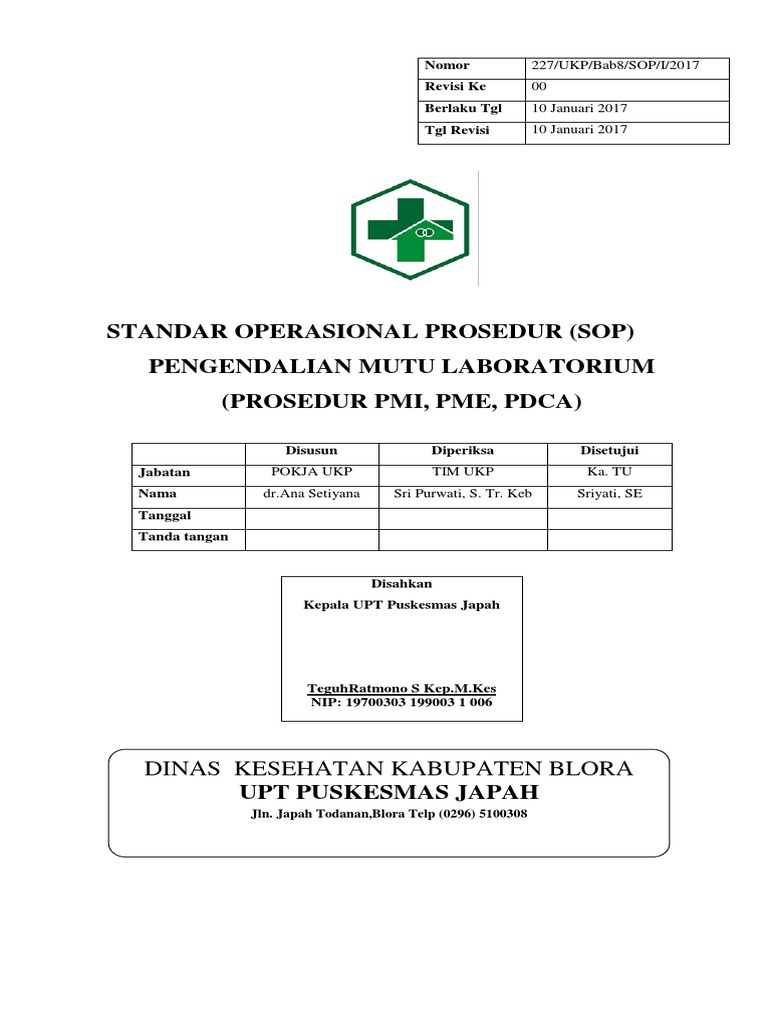 8.1.7.1 A SOP - PENGENDALIAN MUTU LAB (PROSEDUR, PMI, PME DAN PDCA) | PDF