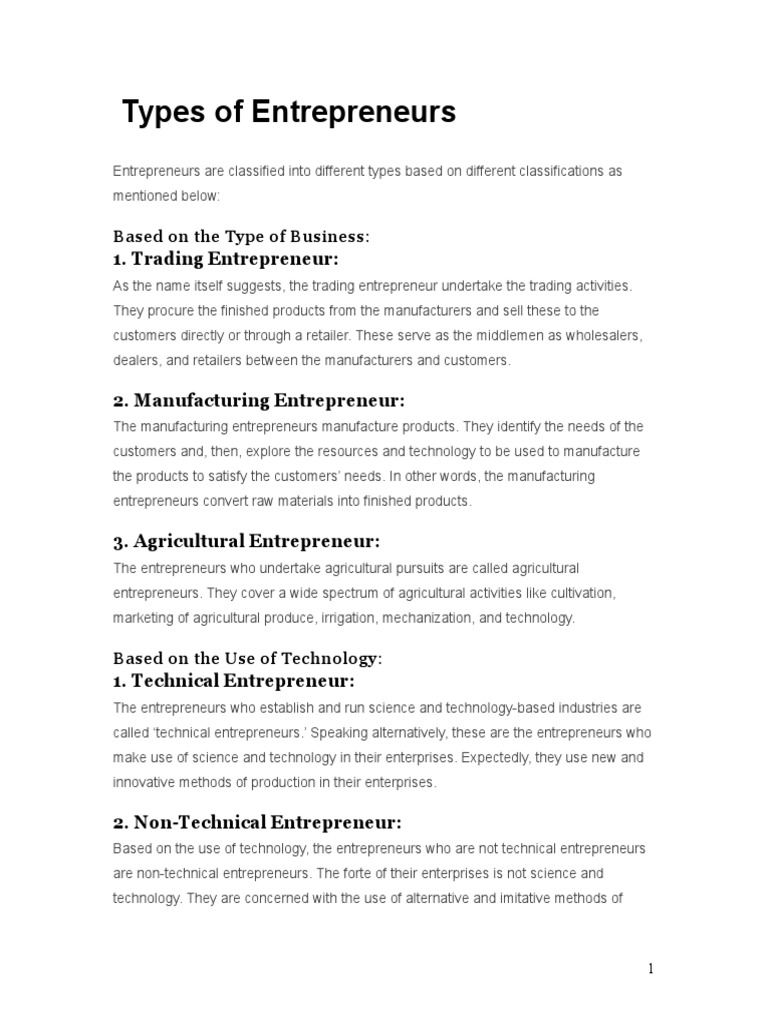Types of Entrepreneurs 1 | PDF | Entrepreneurship | Innovation