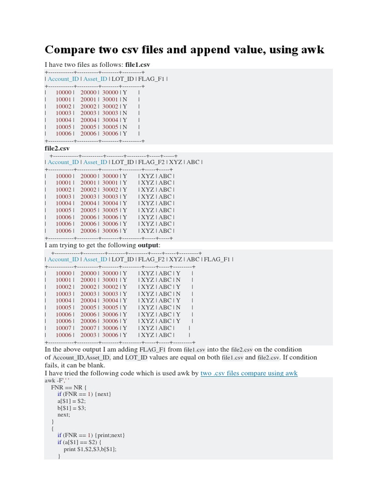 Compare Two Csv Files And Append Value Using Awk Pdf Comma Separated Values Theoretical 4831