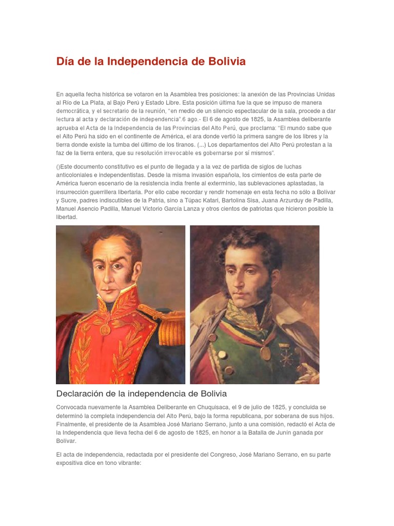 Día de La Independencia de Bolivia | PDF | América del Sur | Agitación