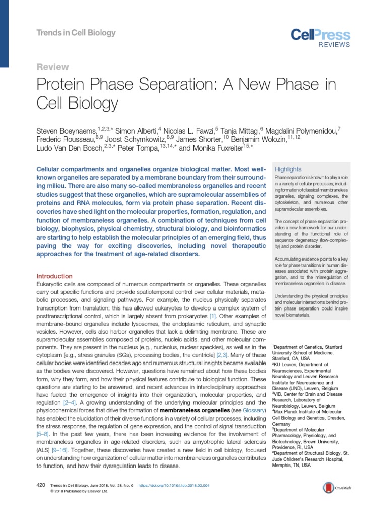Protein Phase Separation: A New Phase in Cell Biology: Review | PDF ...
