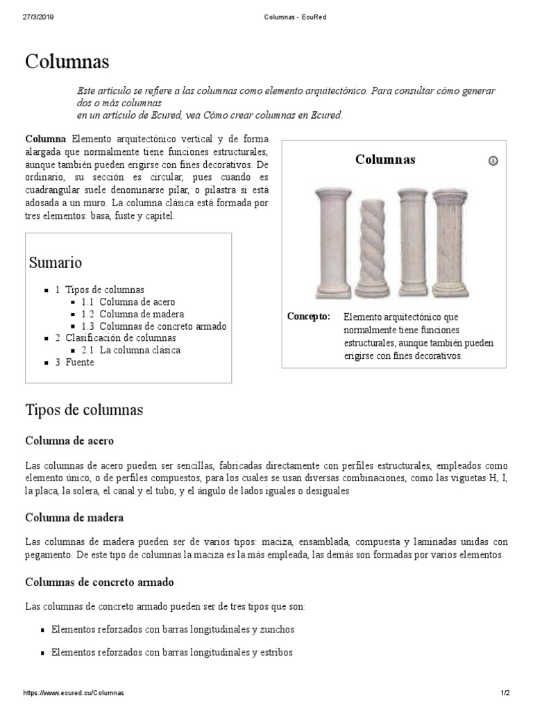 Partes y tipos de columnas arquitectónicas | PDF | Columna | Elementos ...