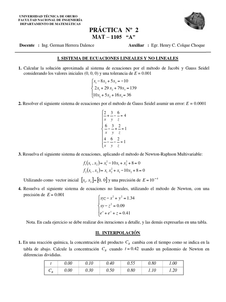 Practica 2 MAT-1105 | PDF | Ecuaciones | Análisis numérico