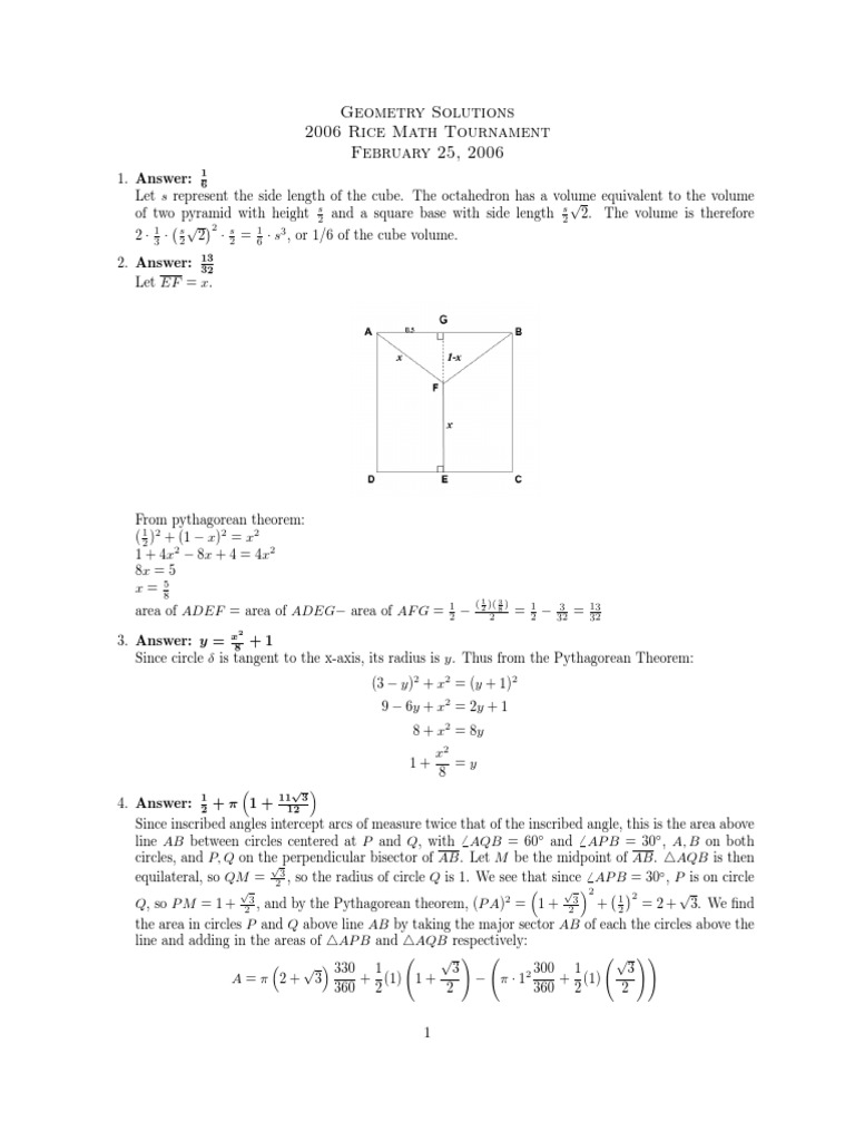 Geometry Solutions 2006 Rice Math Tournament February 25, 2006 | PDF ...