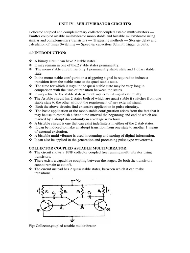 Unit Iv - Multivibrator Circuits | PDF | Bipolar Junction Transistor ...
