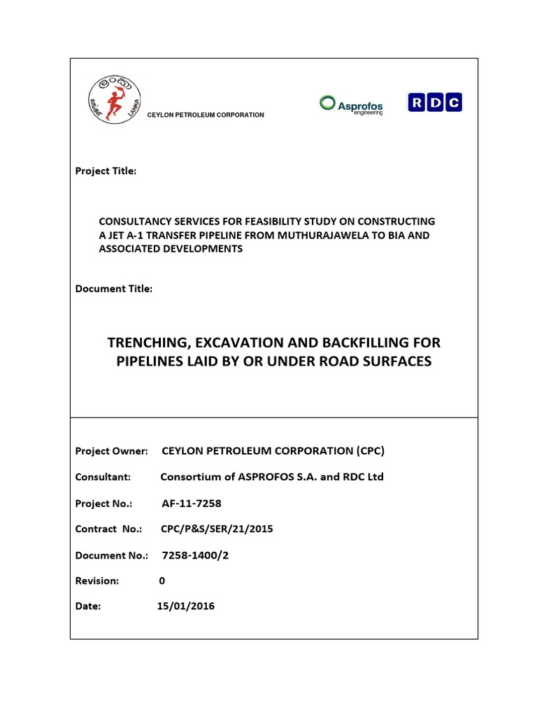 Trenching and Backfilling for Pipelines | PDF | Road | Road Surface