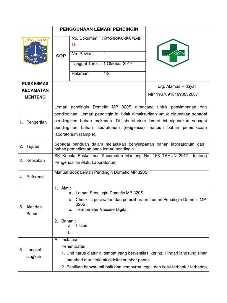 Sop Penggunaan Refrigerator | PDF