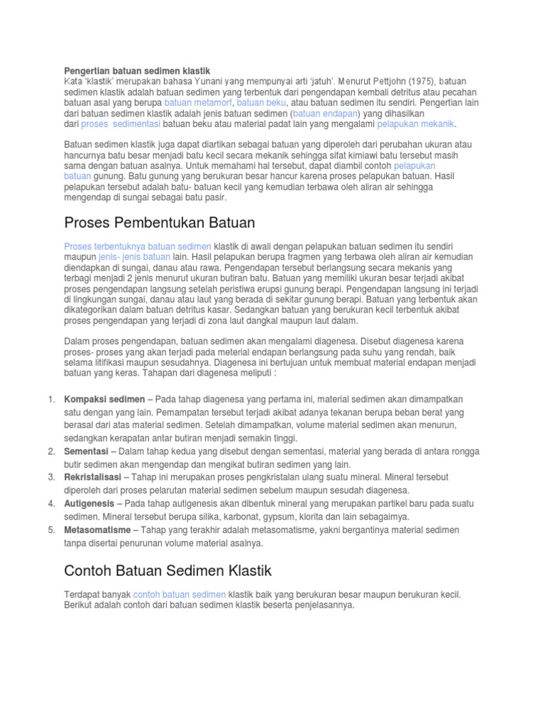 Pengertian Batuan Sedimen Klastik | PDF