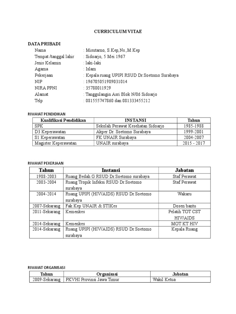 Curriculum Vitae Misutarno | PDF | Pengembangan Diri