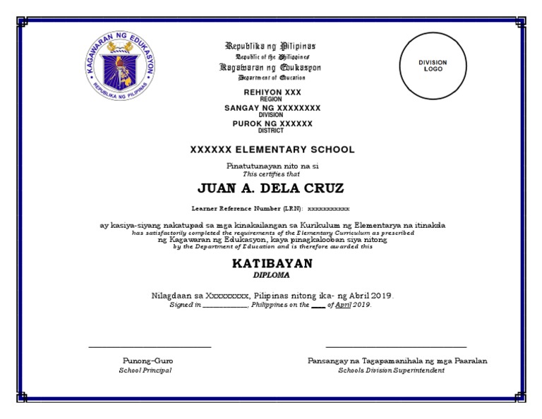 Sample Template Certificate (Elementary-Grade 6) | PDF