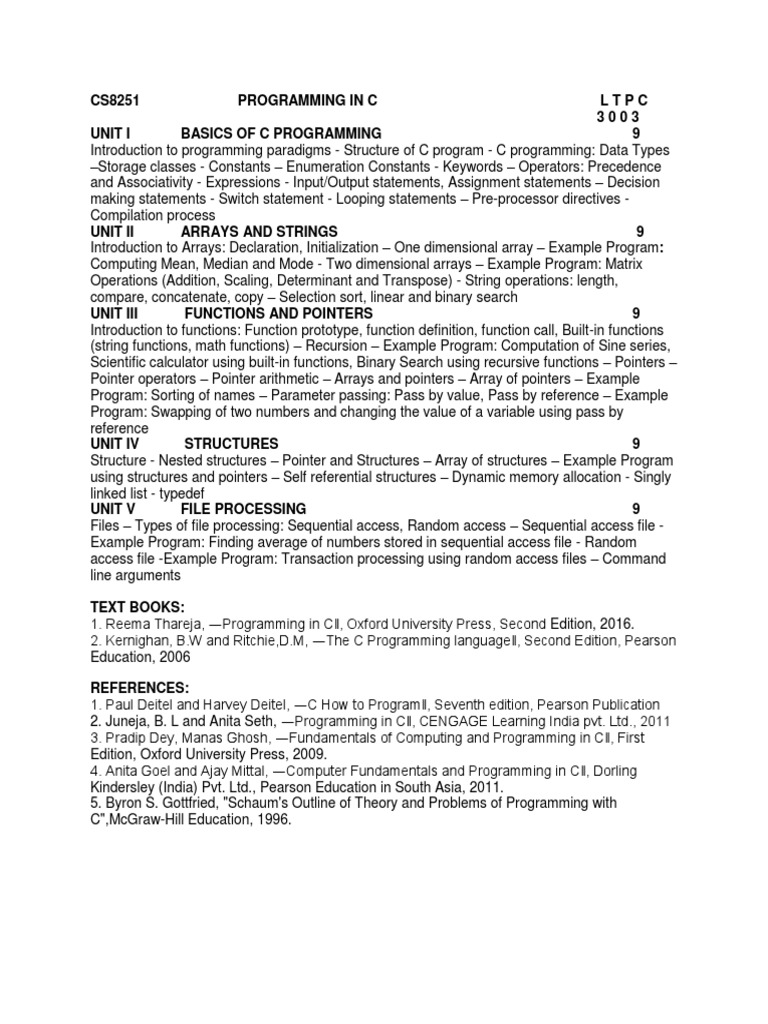 C Programming Syllabus Overview | PDF | C (Programming Language ...