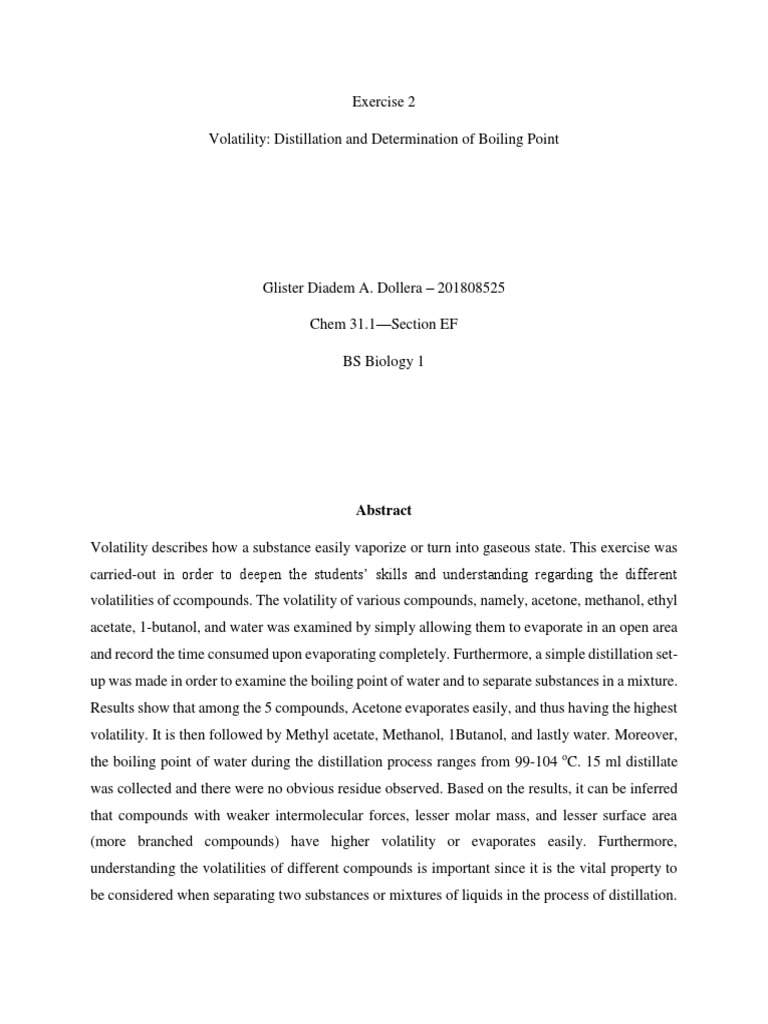 Volatility and Boiling Point Analysis | PDF | Distillation | Evaporation