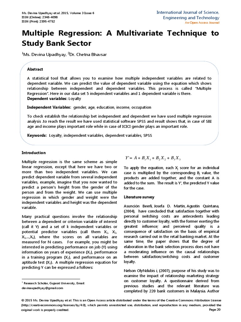 Multiple Regression: A Multivariate Technique To Study Bank Sector | PDF | Dependent And ...