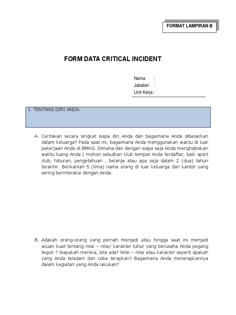 Form B-Critical Incident | PDF | Karier & Perkembangan