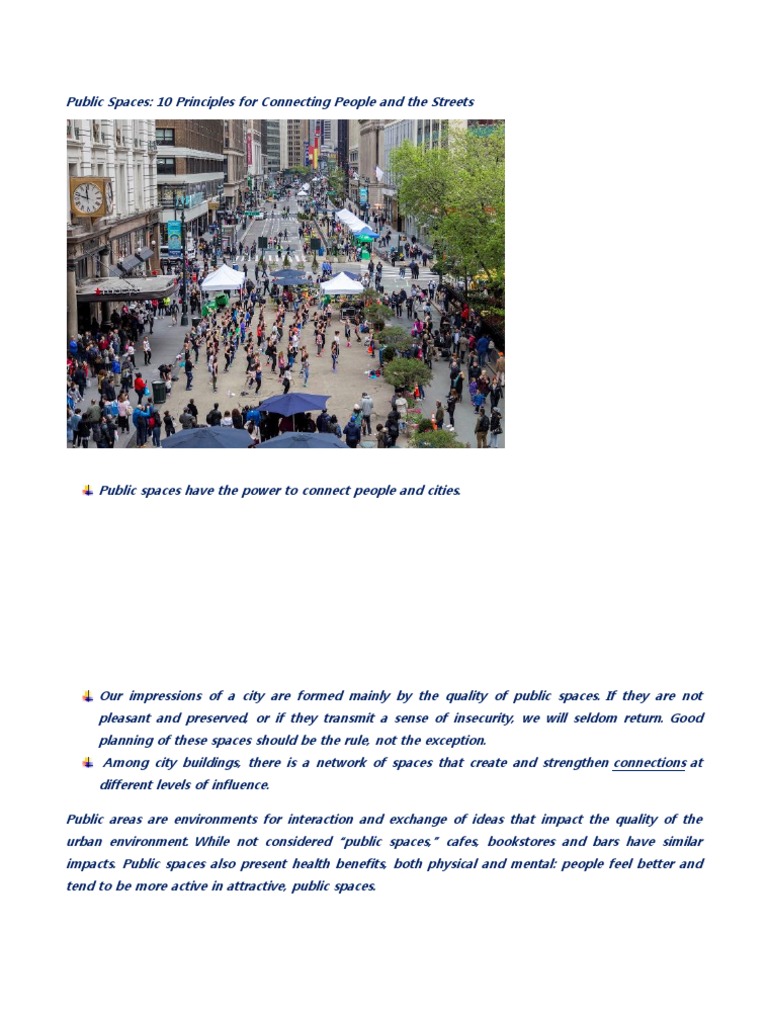10 Principles of Public Spaces | PDF | Street | City