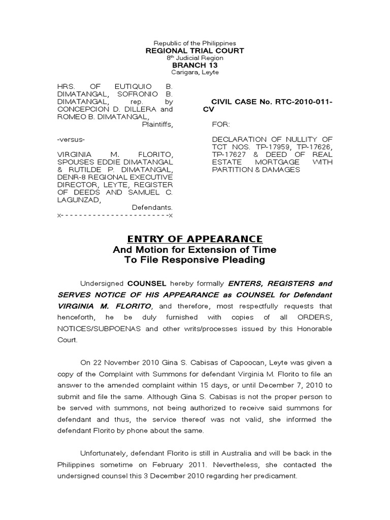 And Motion For Extension of Time To File Responsive Pleading | Download ...