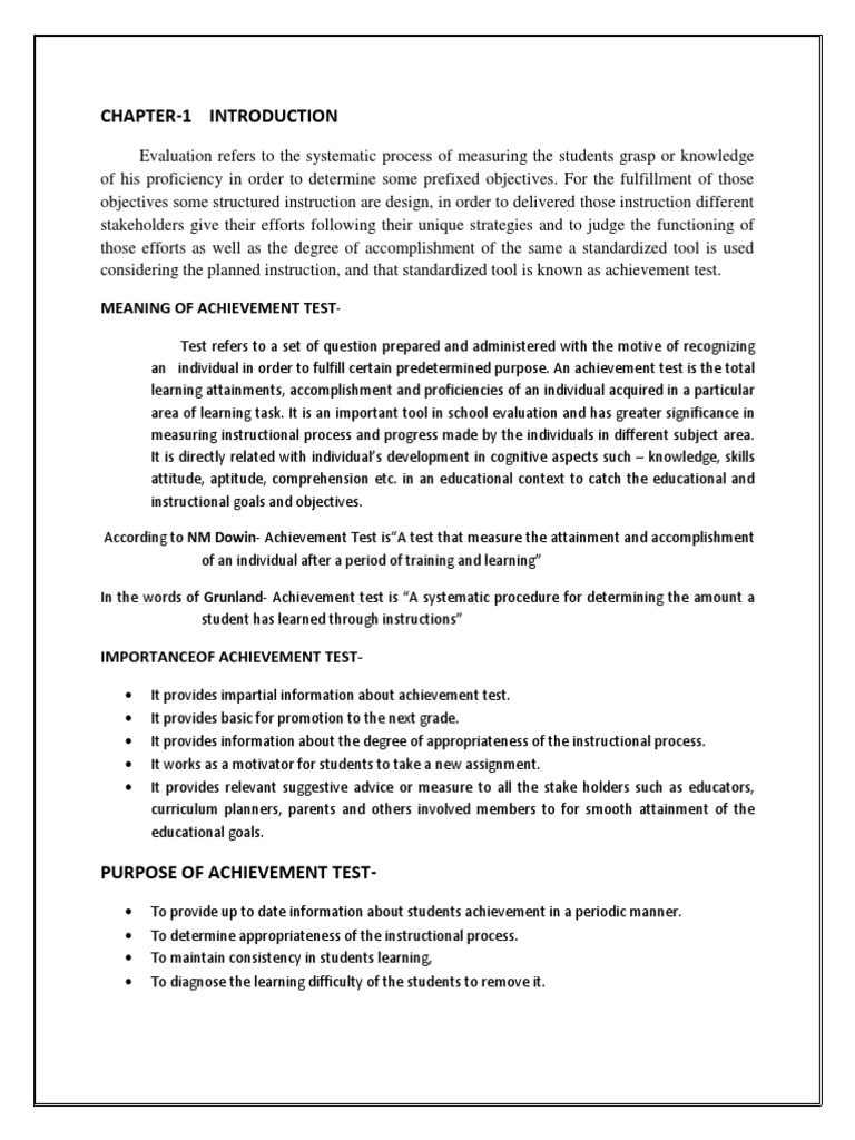 Chapter-1 Introduction: Meaning of Achievement Test | PDF | Multiple ...