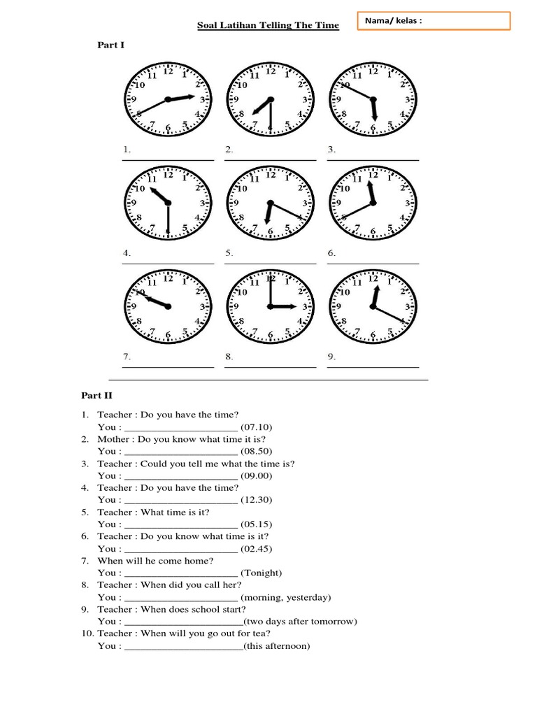 Soal Latihan Telling The Time | PDF