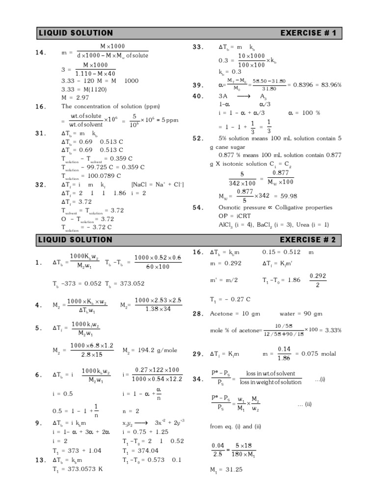 Liquid Solution Exercise # 1 | PDF | Solution | Physical Quantities