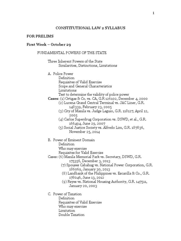 Consti 2 Syllabus 2018-2019 | PDF | Due Process Clause | Search And Seizure