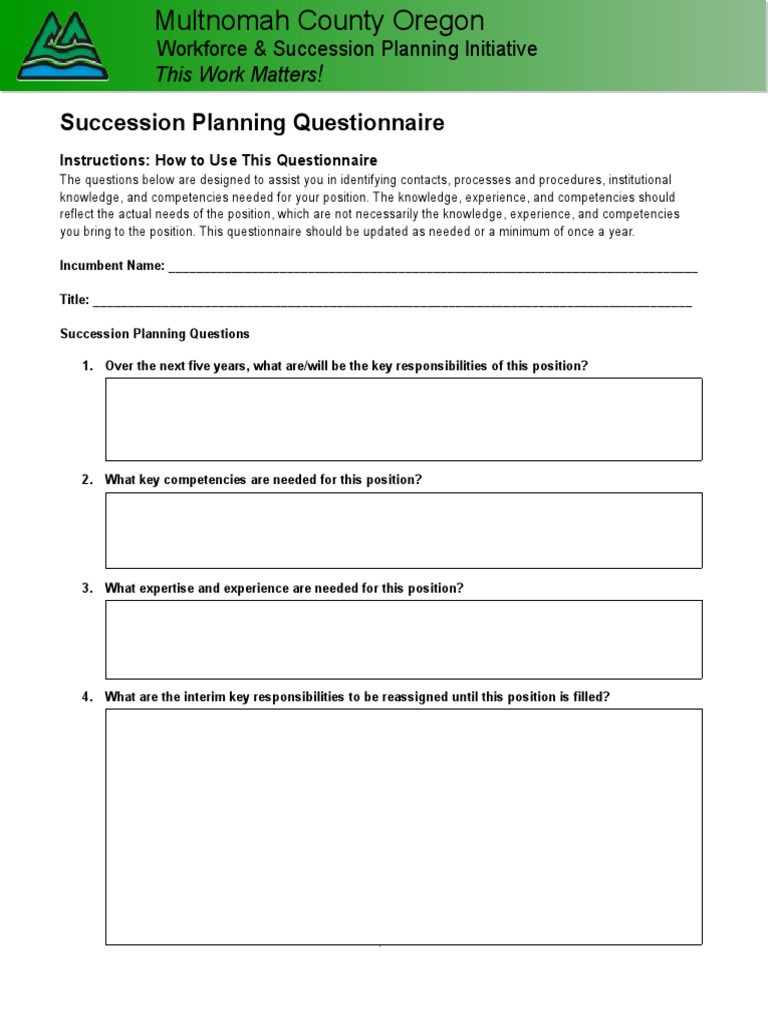 Succession Planning Questionnaire | PDF | Questionnaire | Expert