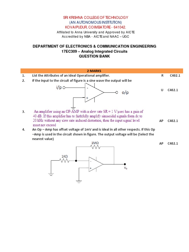 Department of Electronics & Communication Engineering 17EC309 - Analog ...
