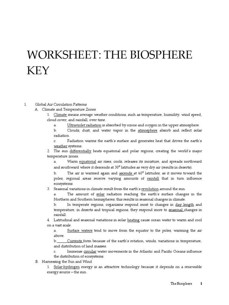 Worksheet Biosphere (KEY) | PDF | Atmosphere Of Earth | Symbiosis