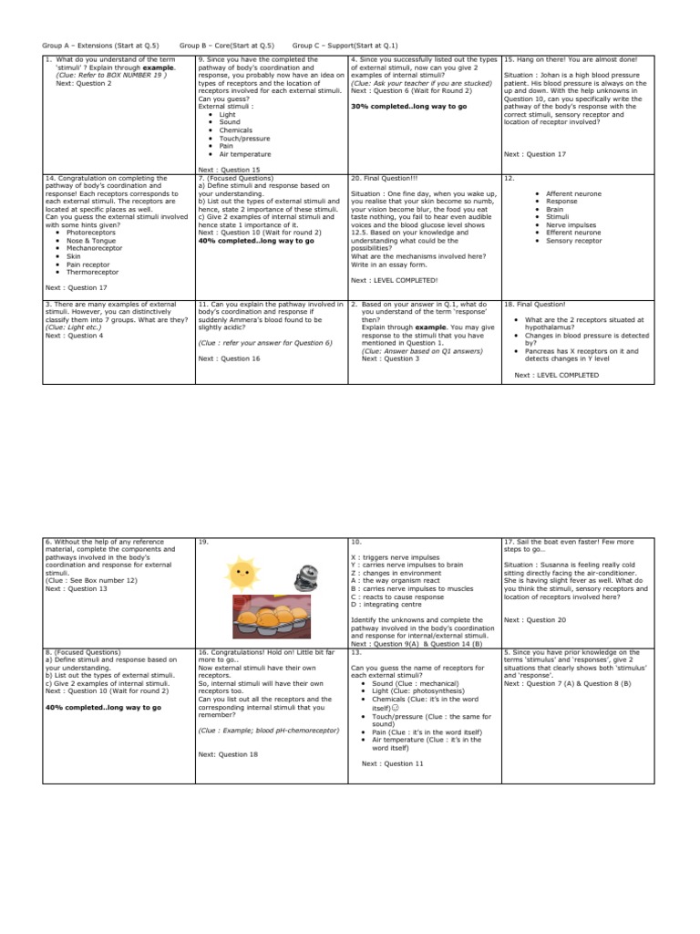 Biology Stimuli Quiz | PDF | Stimulus (Physiology) | Senses