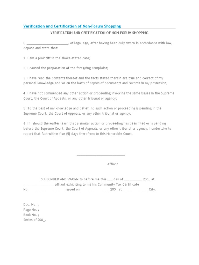 7 Verification and Certification of Non Forum Shopping | PDF