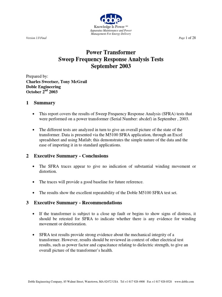 Power Transformer SFRA Analysis | PDF | Transformer | Electric Power