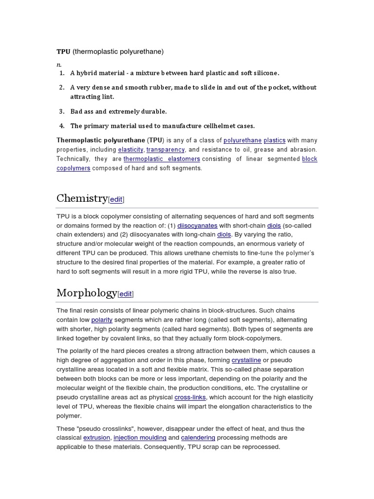 Chemistry: TPU (Thermoplastic Polyurethane) | PDF | Materials Science ...