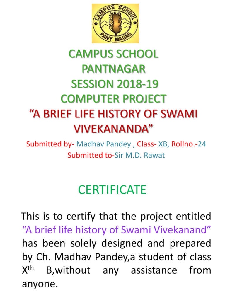 Campus School Pantnagar SESSION 2018-19 Computer Project: "A Brief Life ...