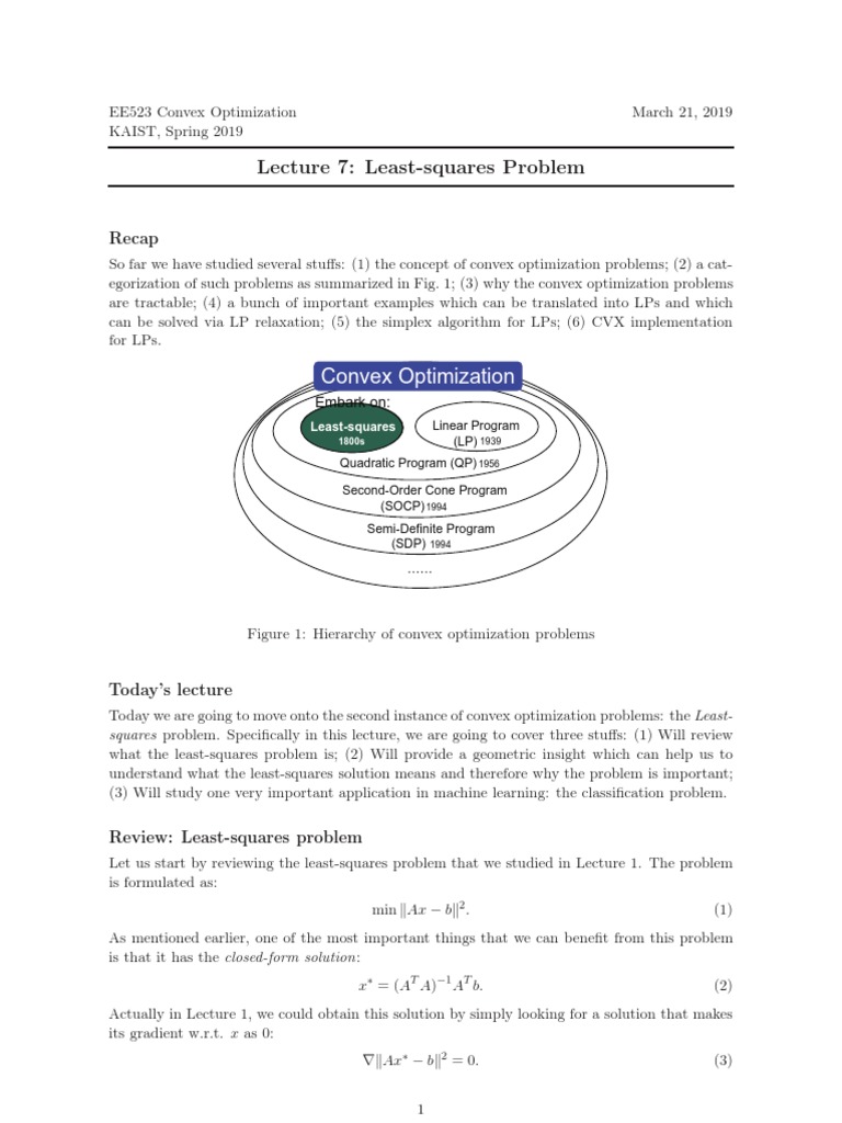 Lecture 7: Least-Squares Problem: Convex Optimization | PDF | Mathematical Optimization | Linear ...