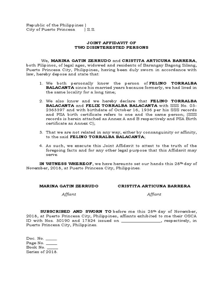 Affidavit of Two Interested Persons | PDF