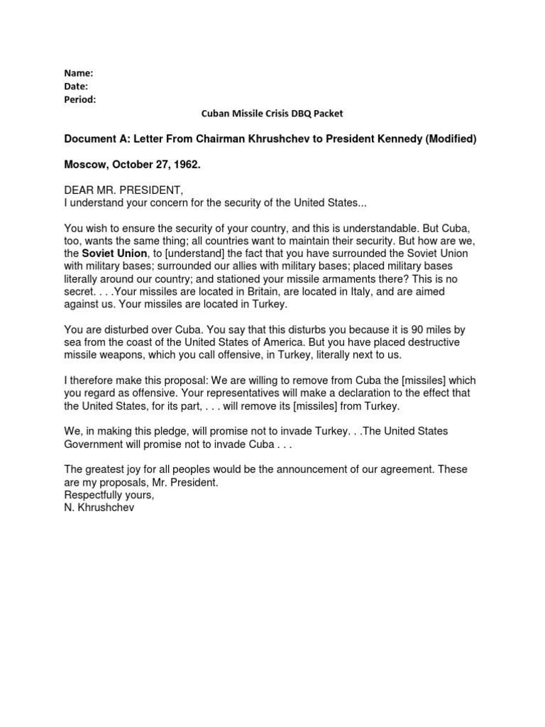 Cuban Missile Crisis DBQ Packet | PDF | Cuban Missile Crisis | Diplomacy