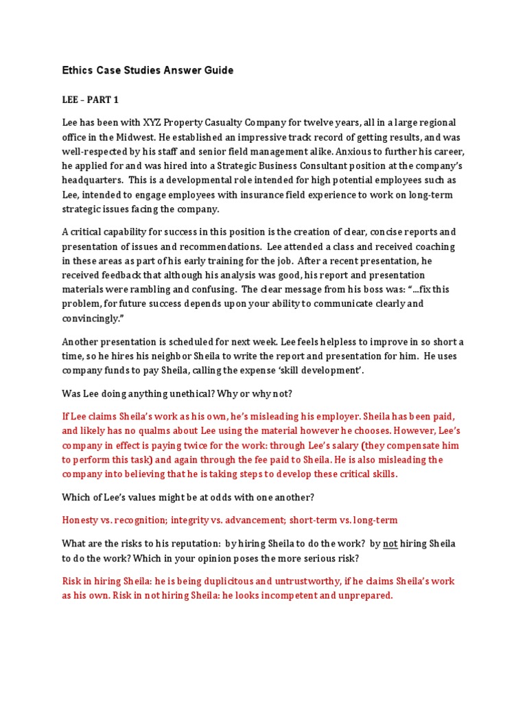 Ethics Case Studies Pdf Fraud Business
