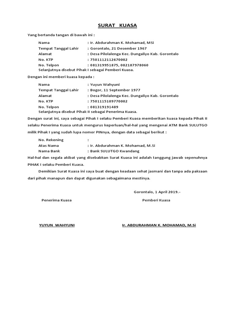 Contoh Surat Kuasa | PDF