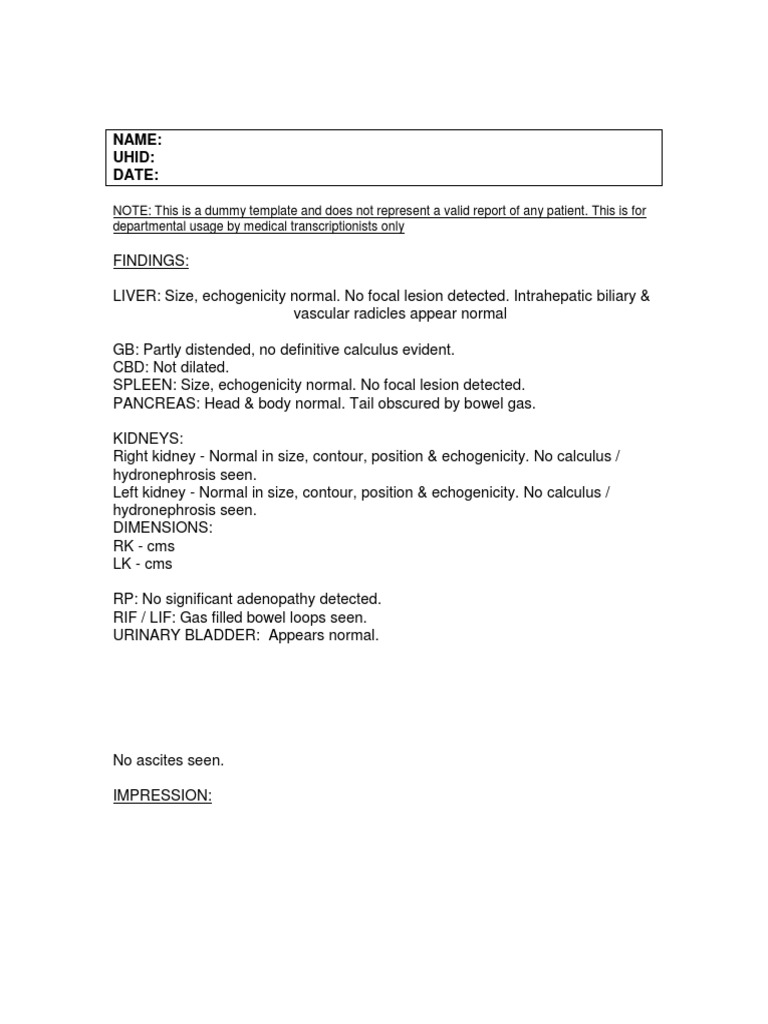 Usg Abdomen and Pelvis - Normal Format (Female) | PDF
