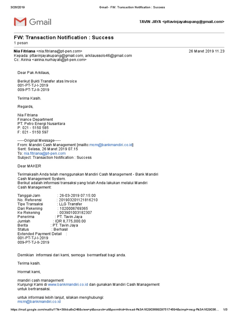 Gmail - FW - Transaction Notification - Success PDF | PDF