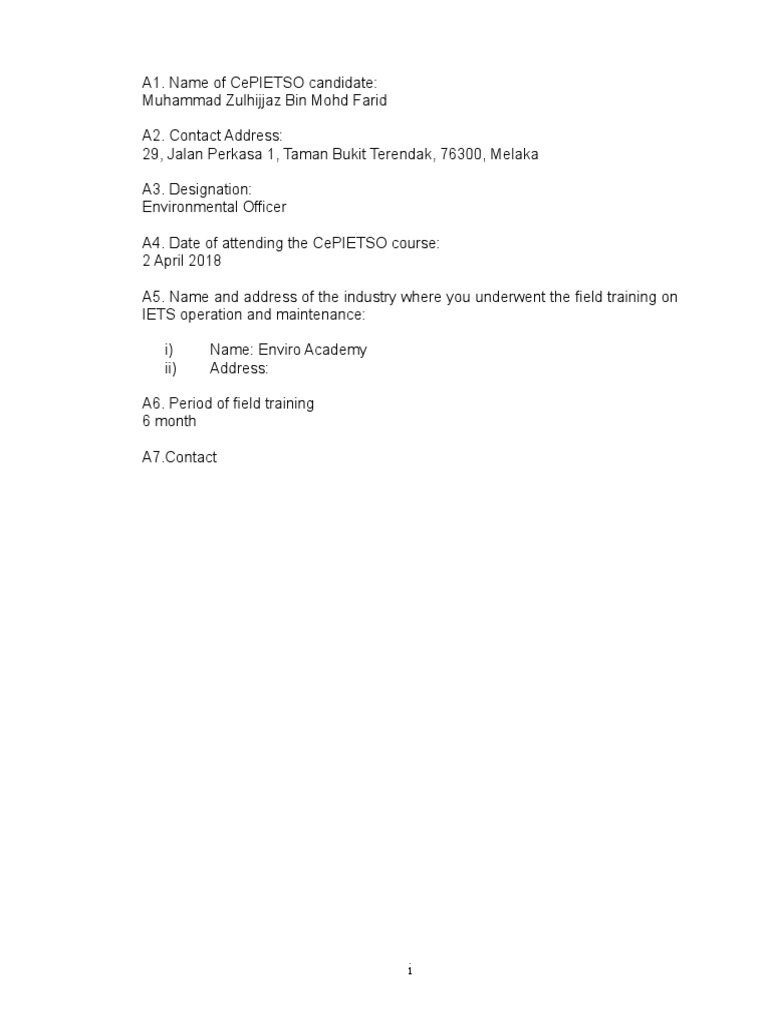 Environmental Officer Training Details | PDF