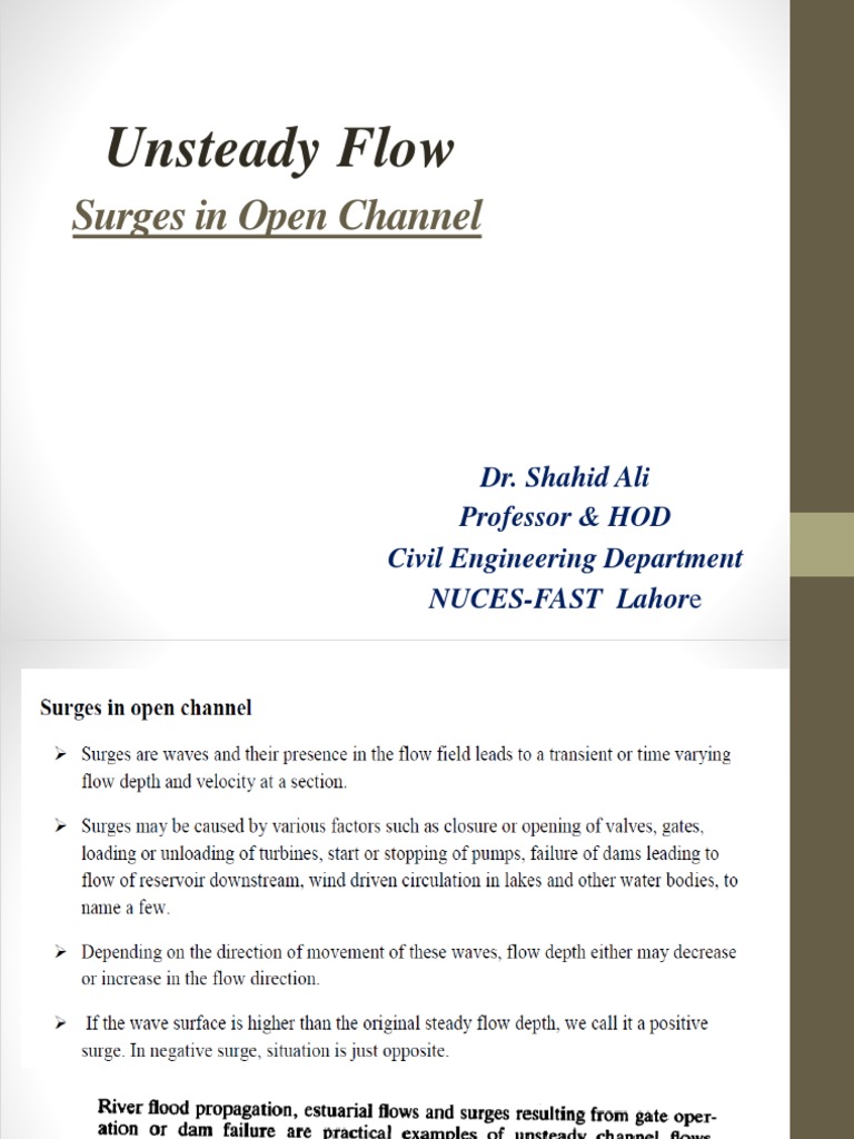 Lec-5 Unsteady Flow in Open Channels PDF | Download Free PDF | Fluid Dynamics | Waves