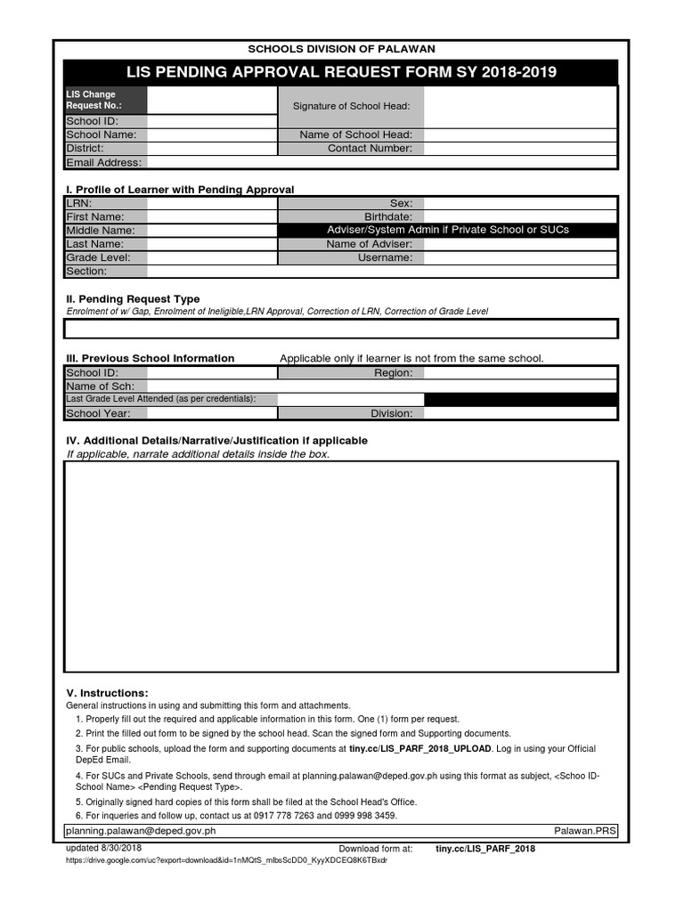 LIS Pending Approval Request Form SY 2018-2019 | Cyberspace | Computing
