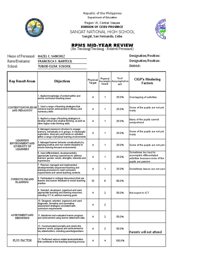 Mid-Year Review Form 2023 Sample | PDF | Educational Technology ...