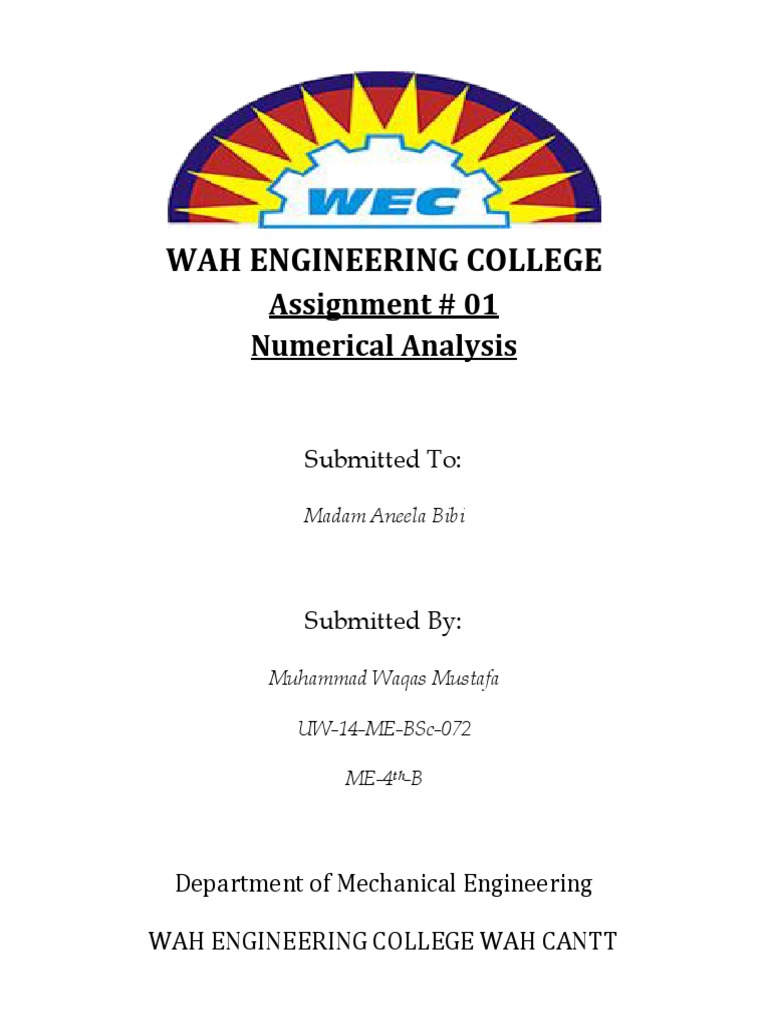 Wah Engineering College: Assignment # 01 Numerical Analysis | PDF