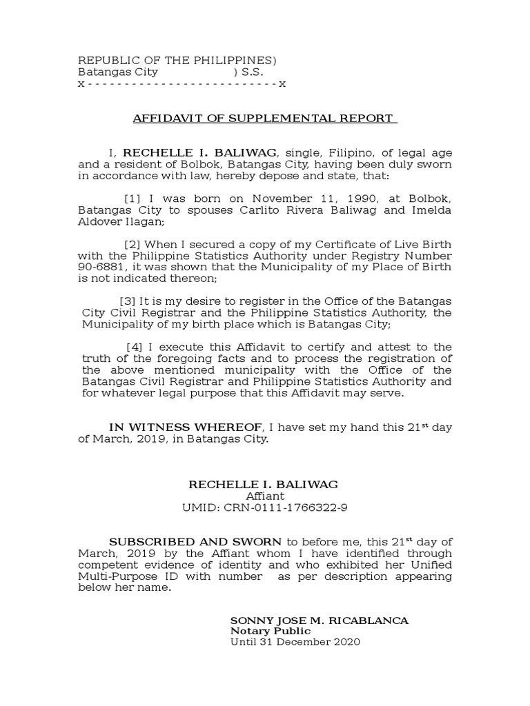 Affidavit of Supplemental Report | PDF | Law