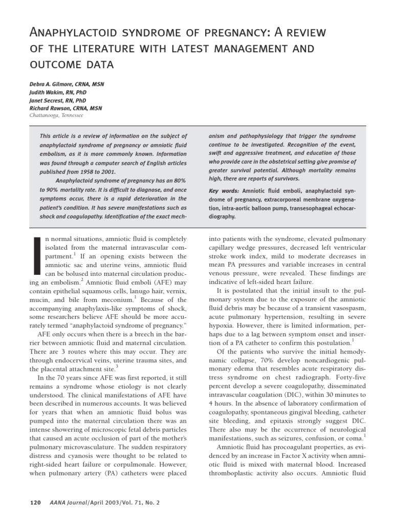 Anaphylactoid Syndrome of Pregnancy: A Review of The Literature With ...